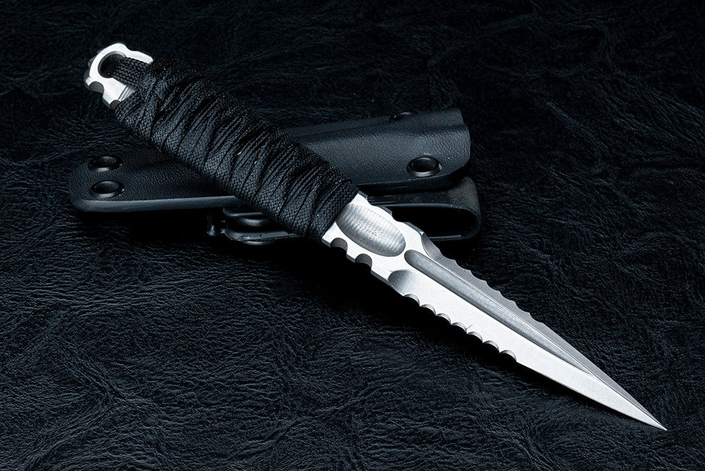 Custom OSS Dagger Partially Serrated Blade w/ Tsukamaki Wrapped Handle ...